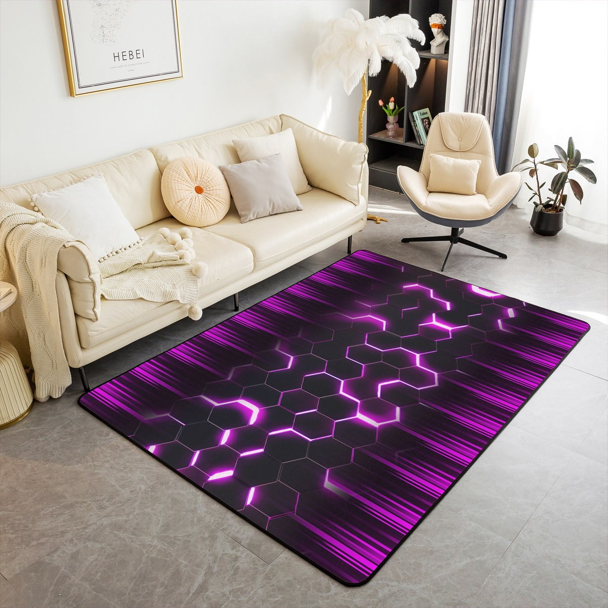 Erosebridal Honeycomb Area Rugs 3x5 Neon Purple Black Geometric Rug ...