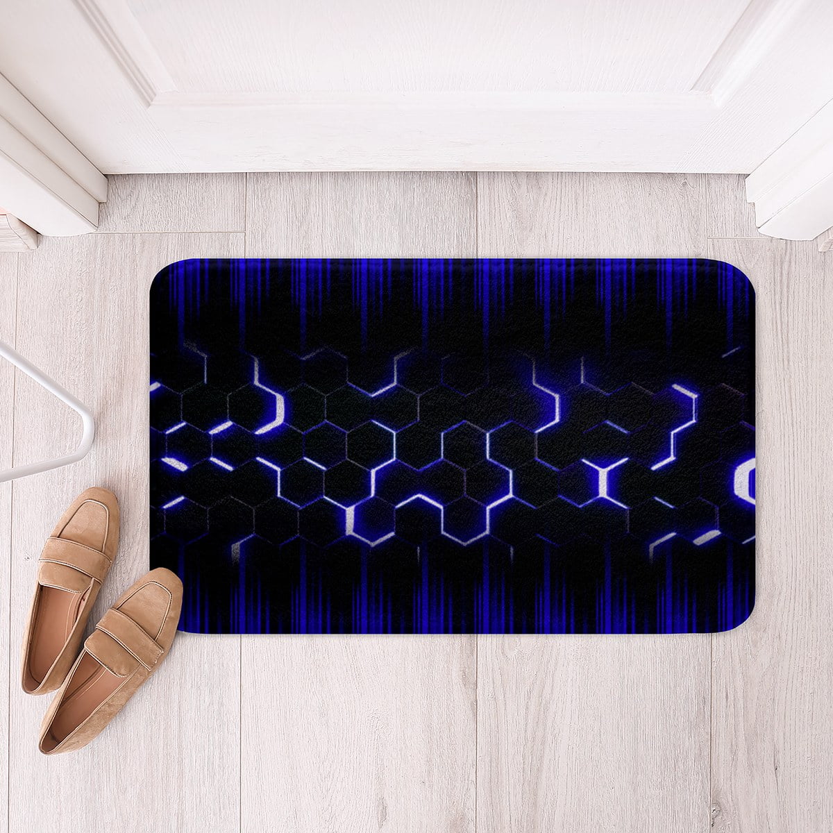 Erosebridal Honeycomb Bath Rugs Neon Blue and Black Geometric Bathroom ...