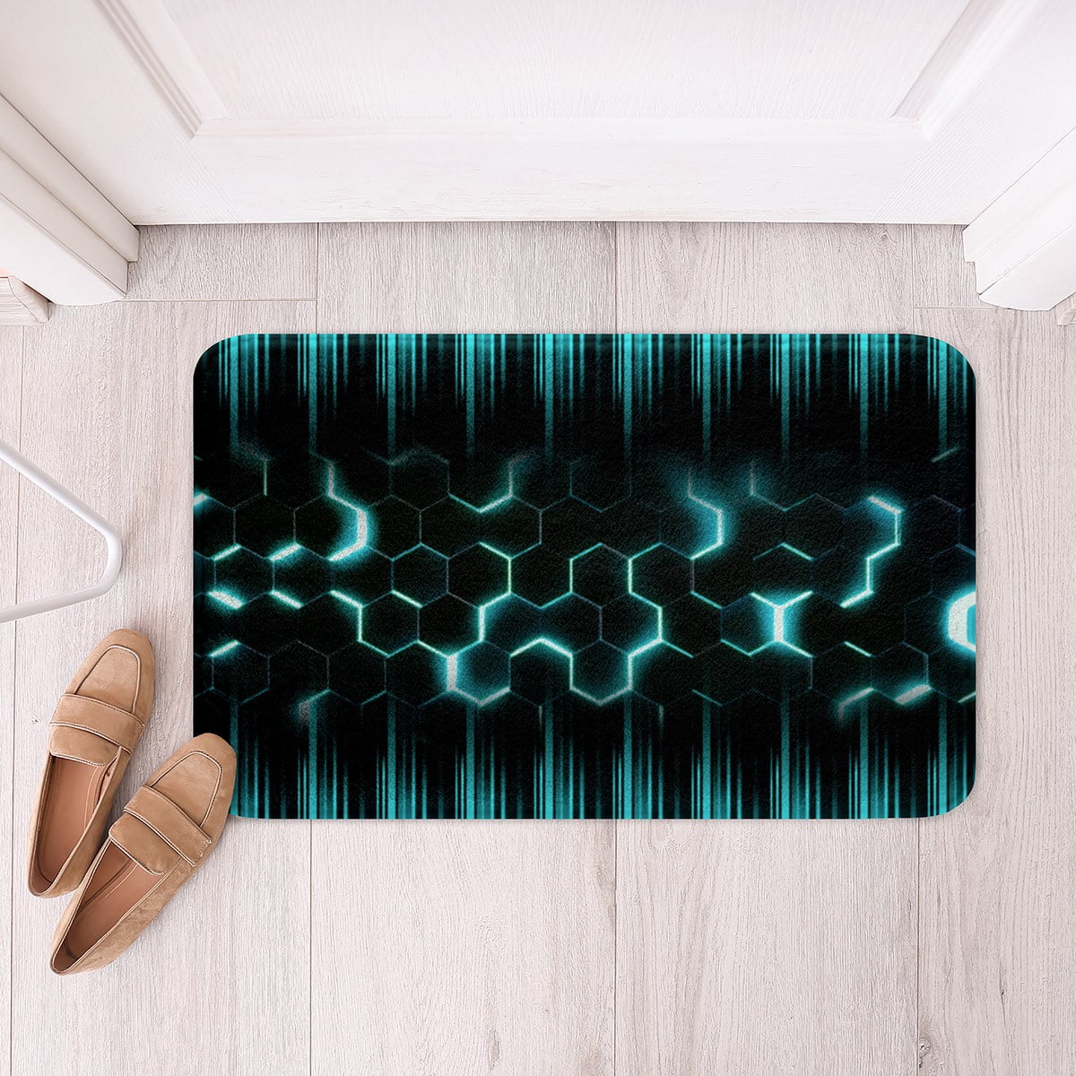 Honeycomb Bath Rugs Neon Teal and Black Geometric Bathroom Rugs Adult ...