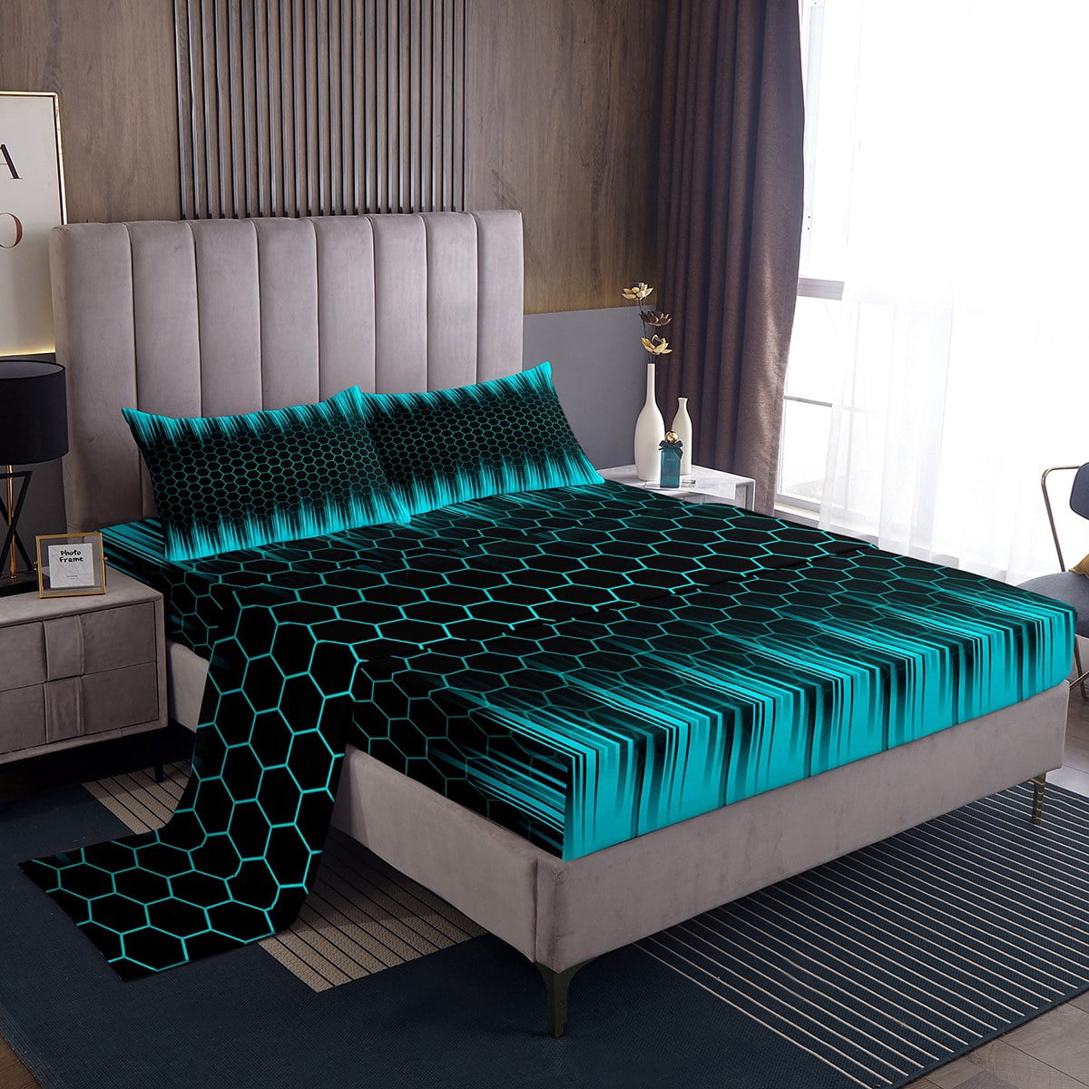 Erosebridal Honeycomb Bed Sheets Twin Teal and Black Ombre Sheet Set ...