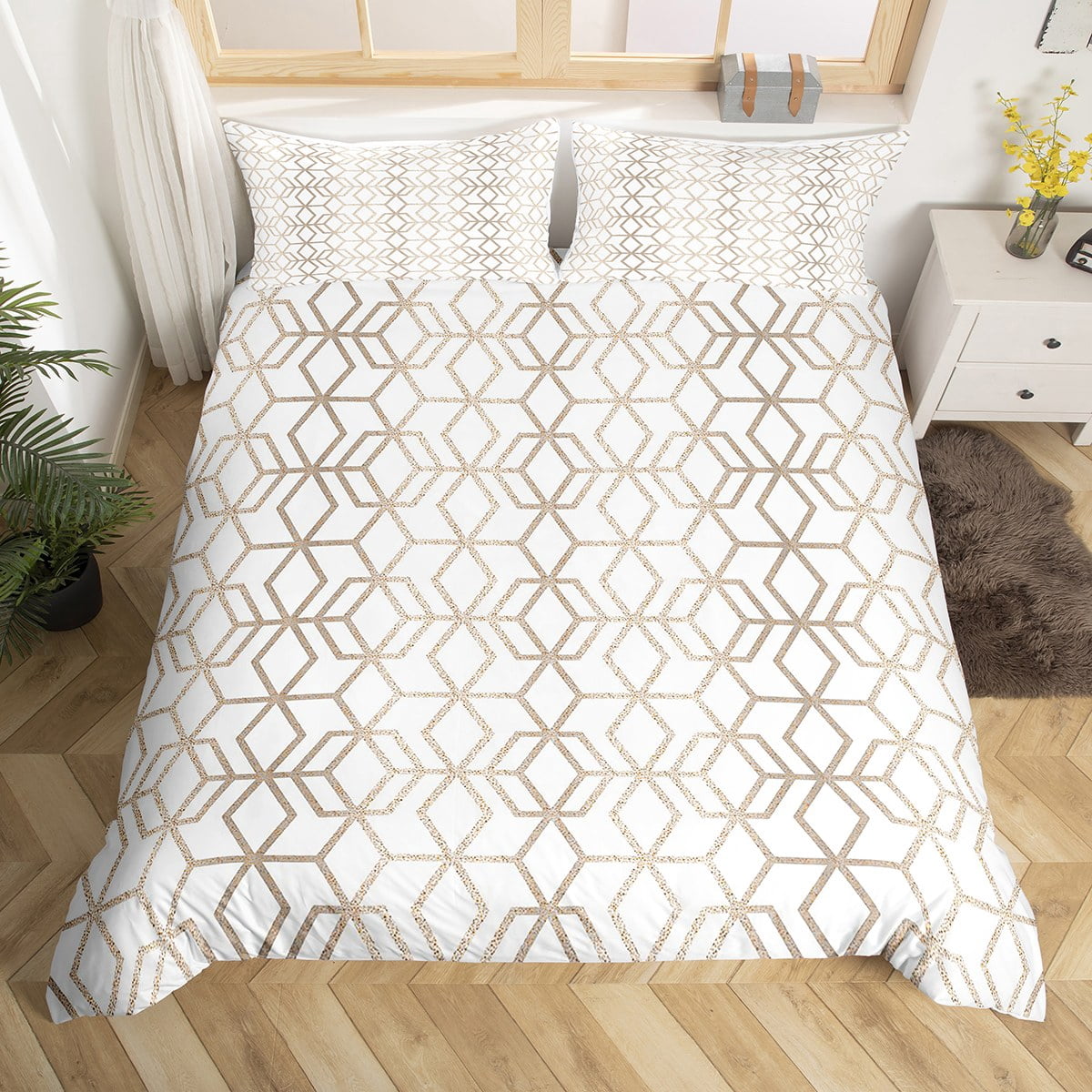 Erosebridal Honeycomb Comforter Cover, Glitter Lattice Bedding Set Full ...
