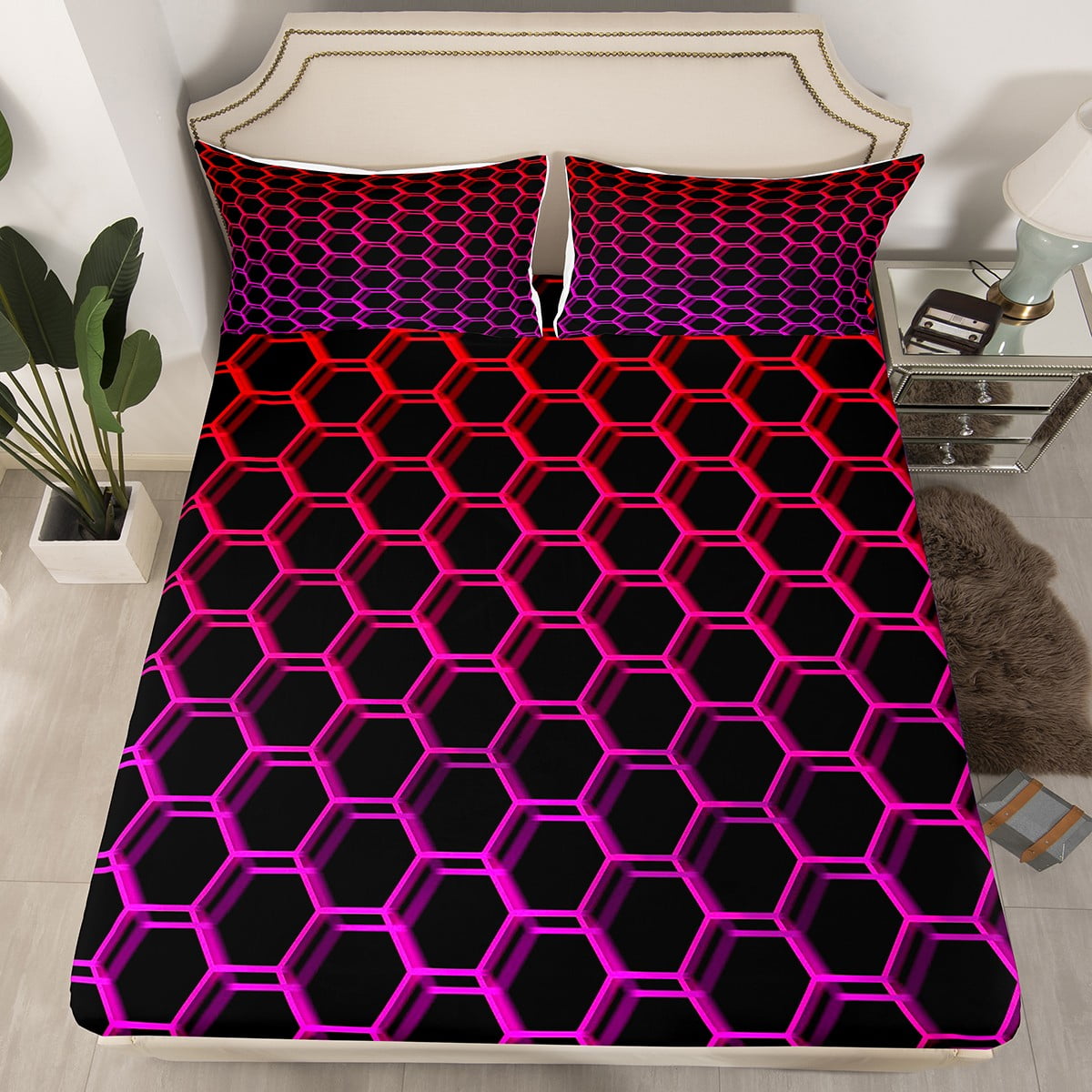 YST Honeycomb Fitted Sheet Twin,Geometry Hexagon Bed Sheets for Kids ...