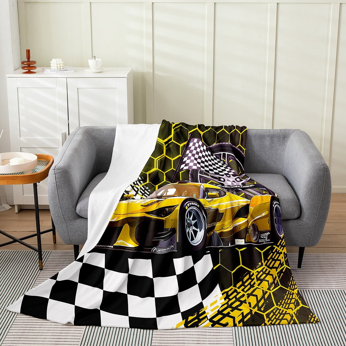 Honeycomb Fleece Blanket 40x50 inch,Race Car Throw Blanket Neon Lights ...