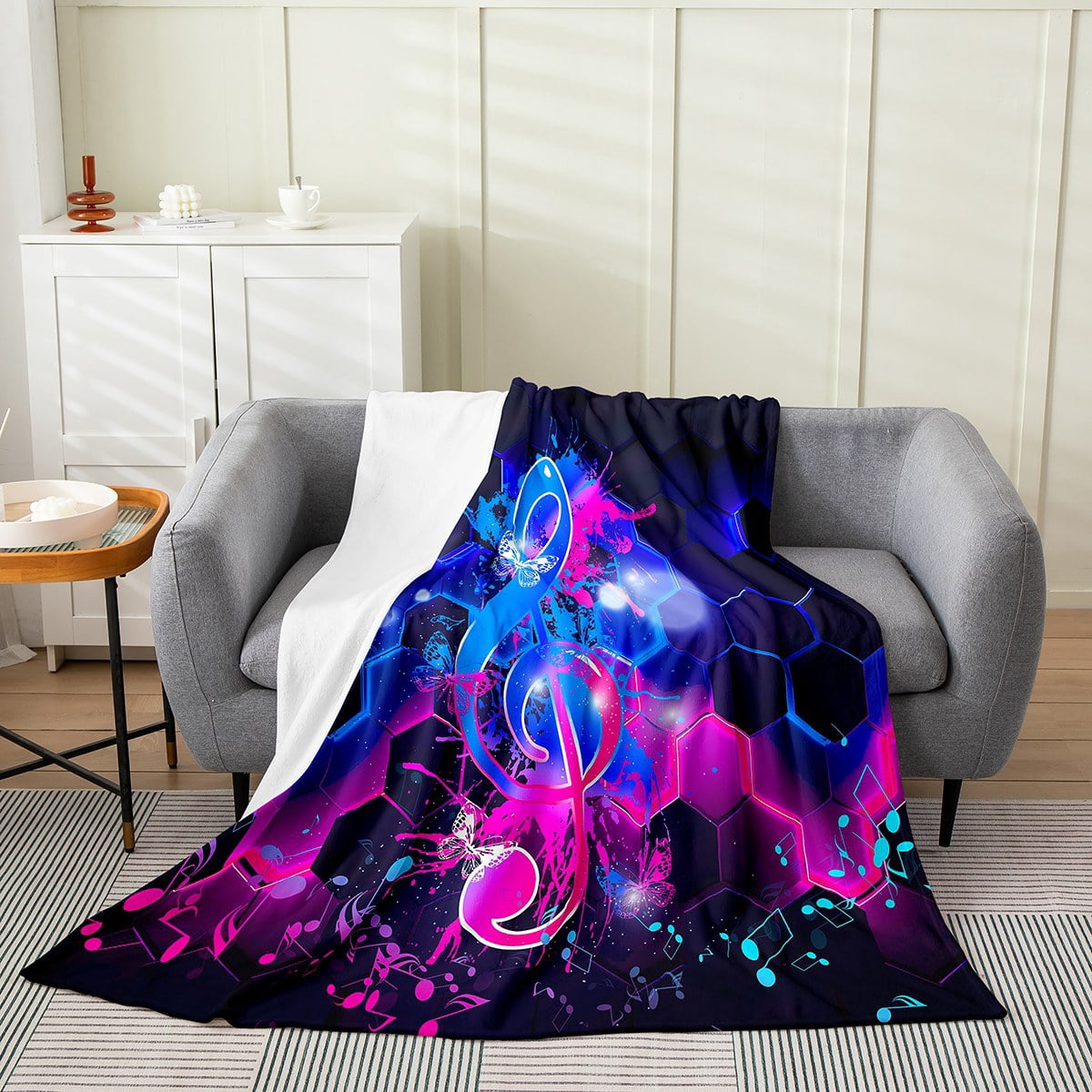 Honeycomb Geometric Neon Fleece Blanket,Glowing Notes Musical Blanket ...