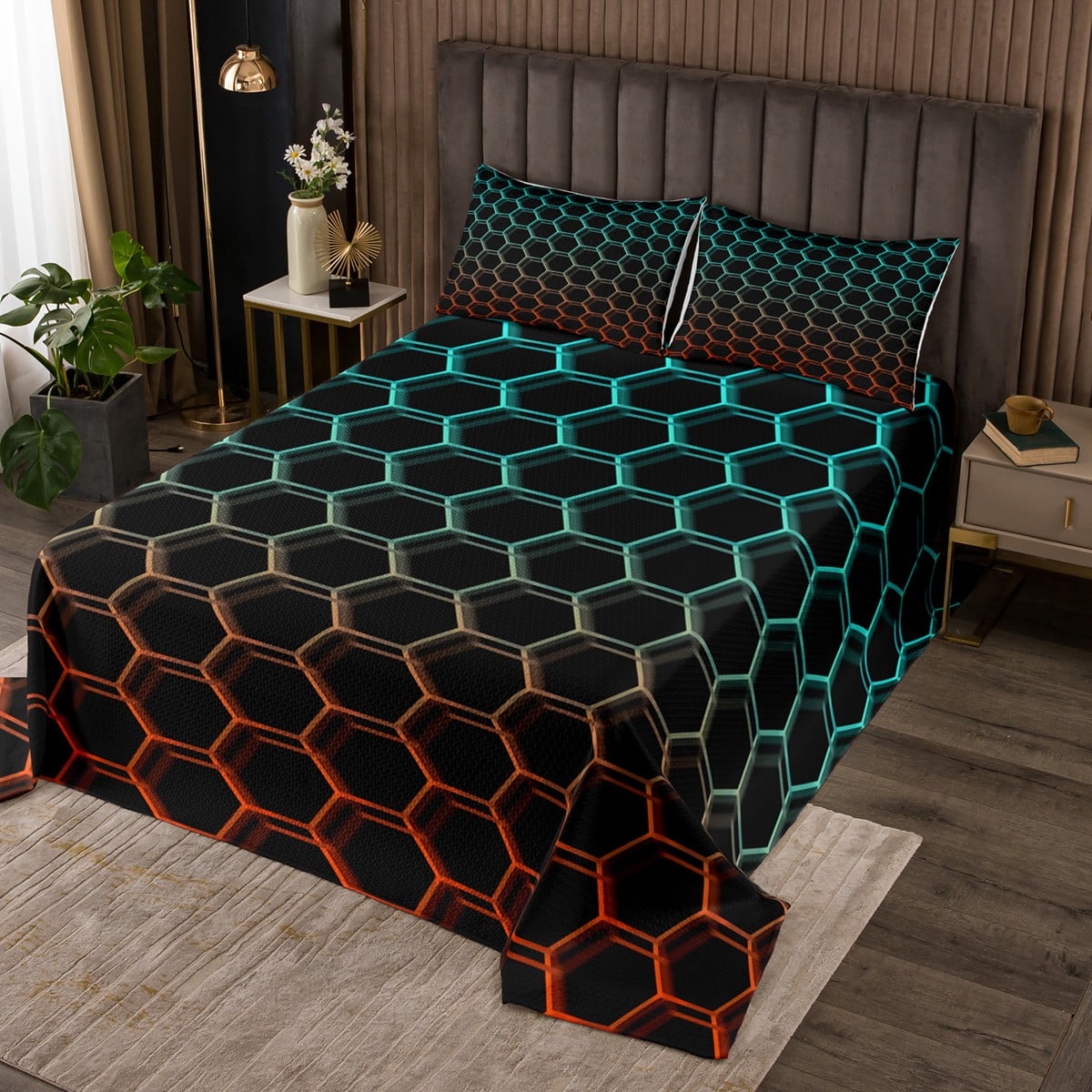YST Honeycomb Quilt Set Twin,Geometric Beehive Coverlet Set,3D Modern ...