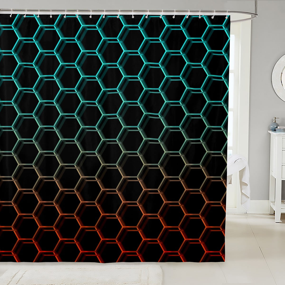 YST Honeycomb Shower Curtain 84.00"x72.00",Geometric Beehive Bathroom Shower Curtain Sets,3D ...