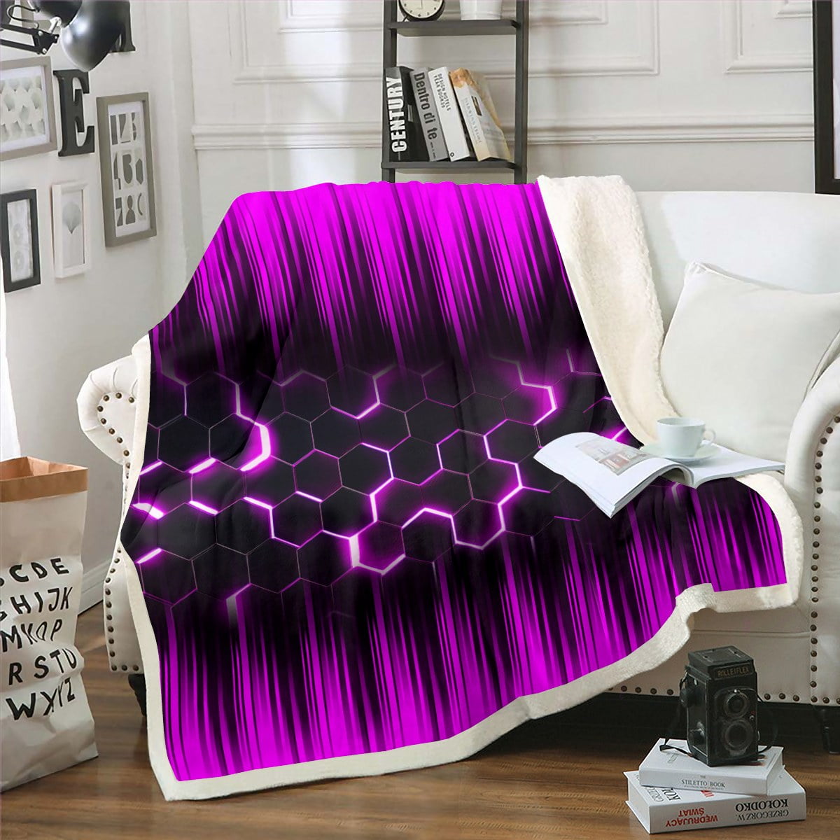 YST Honeycomb Throw Blanket Neon Purple and Black Geometric Blanket for ...
