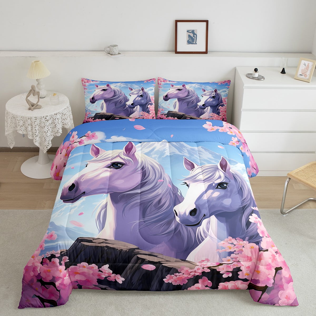 YST Horse Bedding Galloping Horse Comforter Set Queen Size, White Horse ...