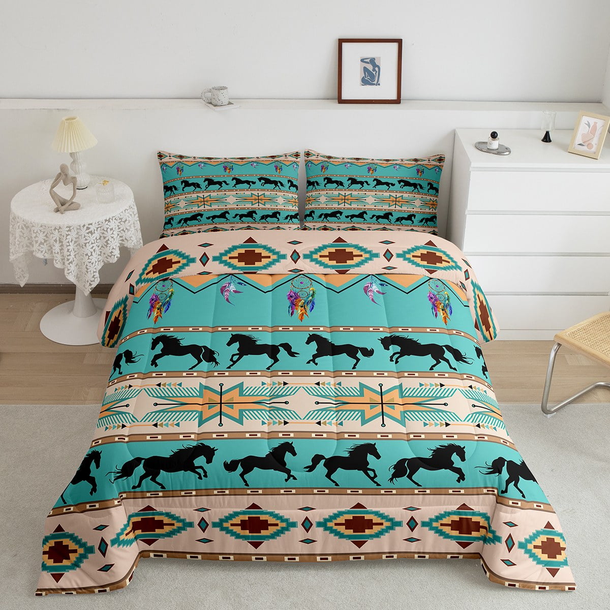 YST Horse Bedding Set Geometric Aztec Comforter Set King,Dream Catchers ...