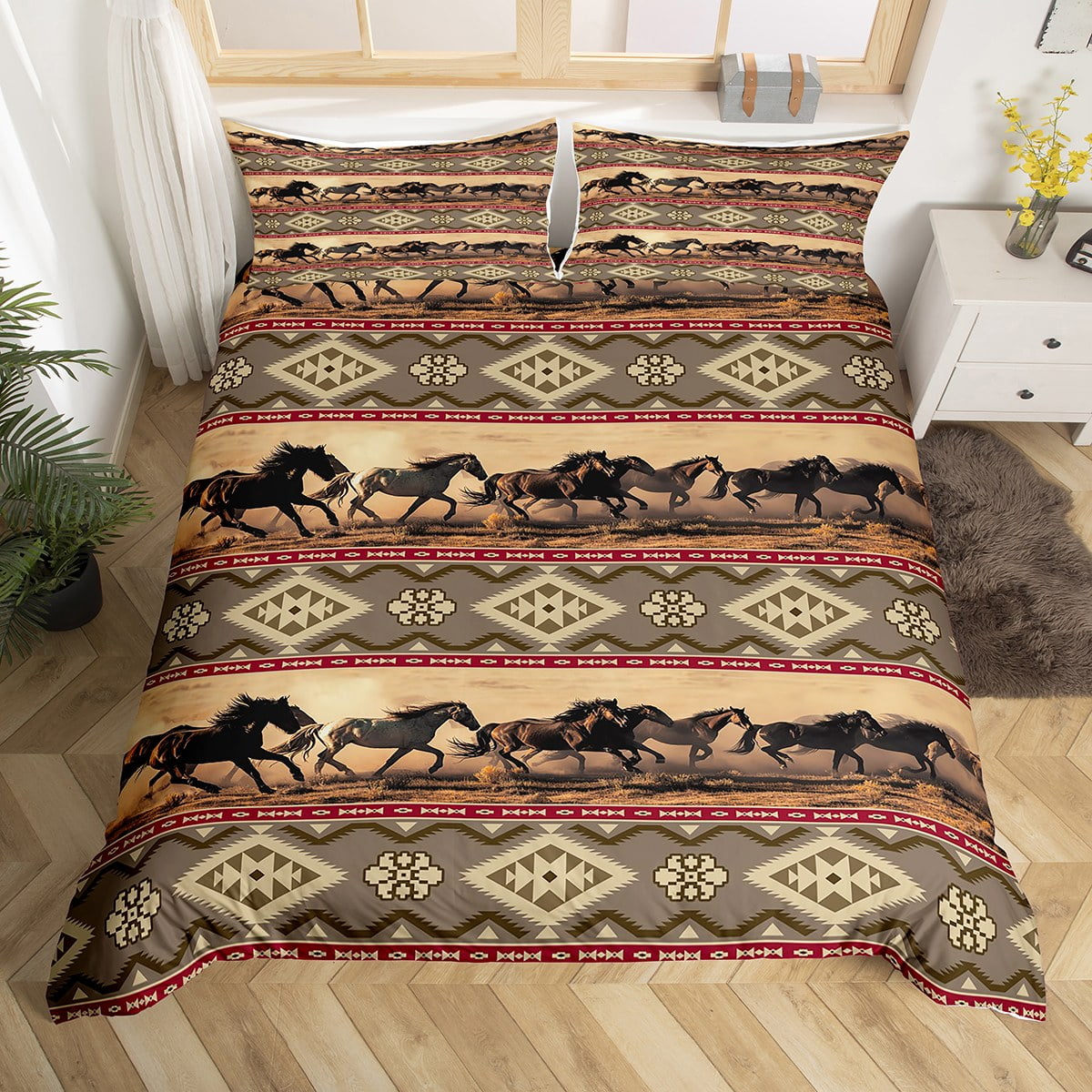YST Horse Bedding Set Western Bedding Sets King Geometric Aztec Duvet ...