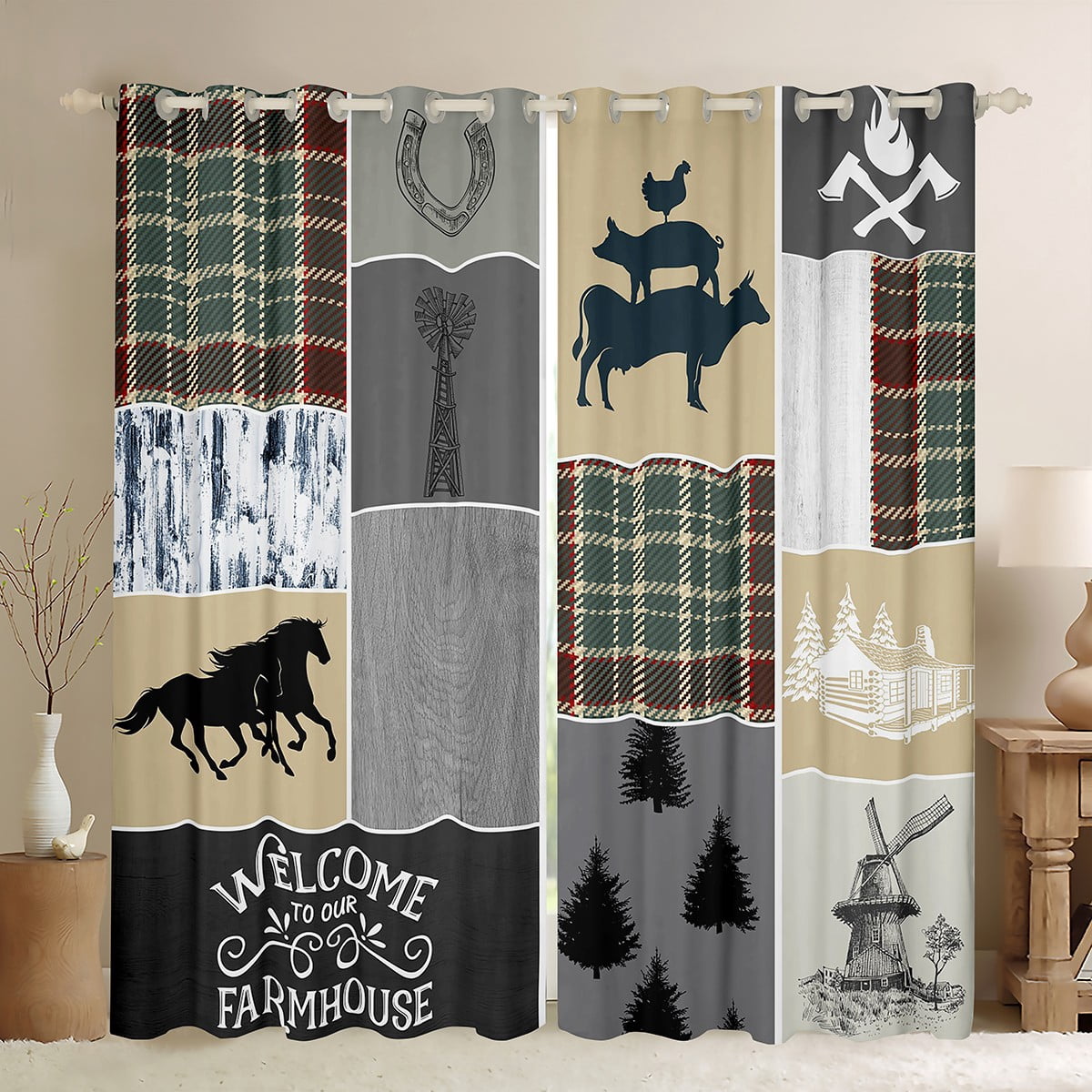 YST Horse Blackout Curtains For Boys Teens, Rustic Cabin Patchwork ...