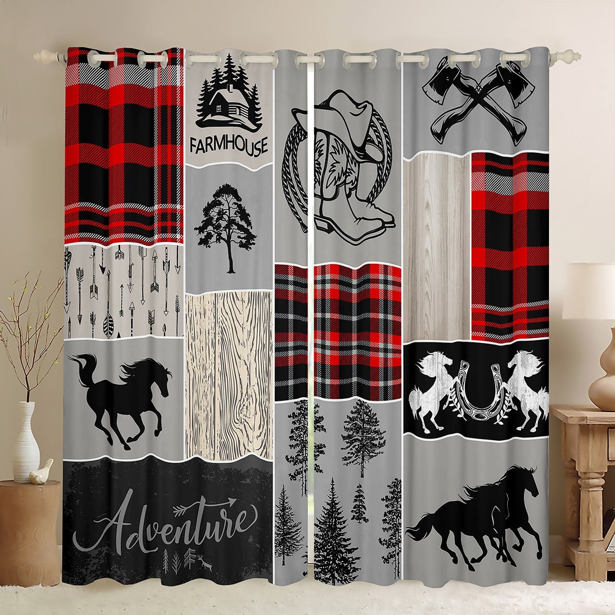 YST Horse Blackout Curtains For Boys,Western Cowboy Curtains & Drapes ...