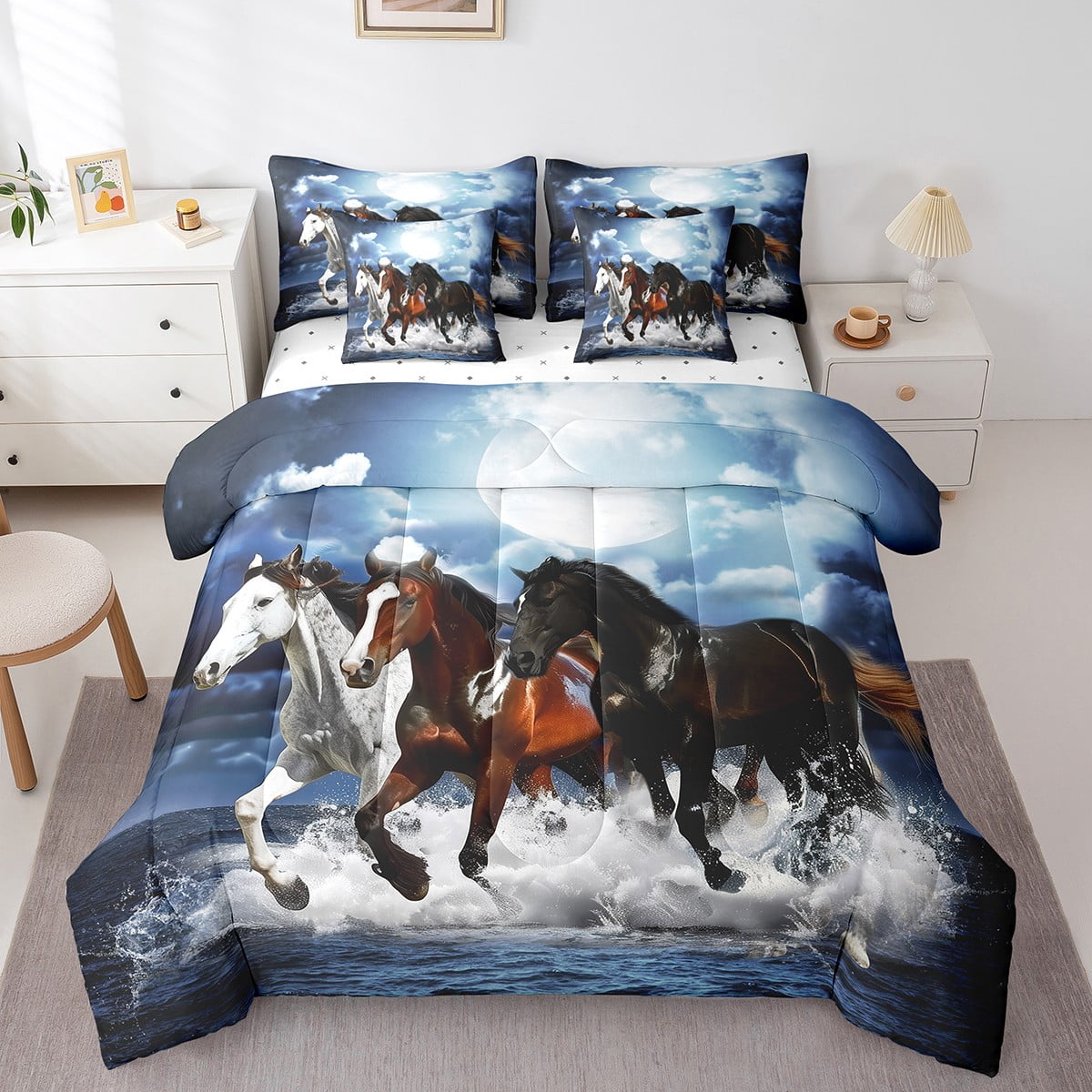 YST Horse Comforter Set Full for Girls Boys Galloping Horse Bed in a ...