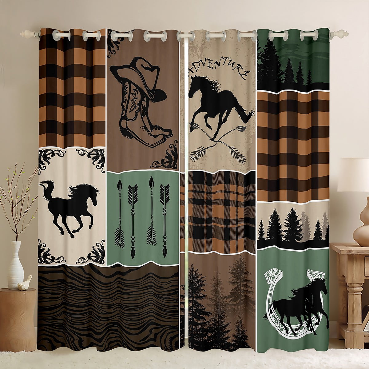 YST Horse Curtains 42"Wx84"L, Western Cowboy Cowgirl Curtains & Drapes For Kids Boys Teens ...