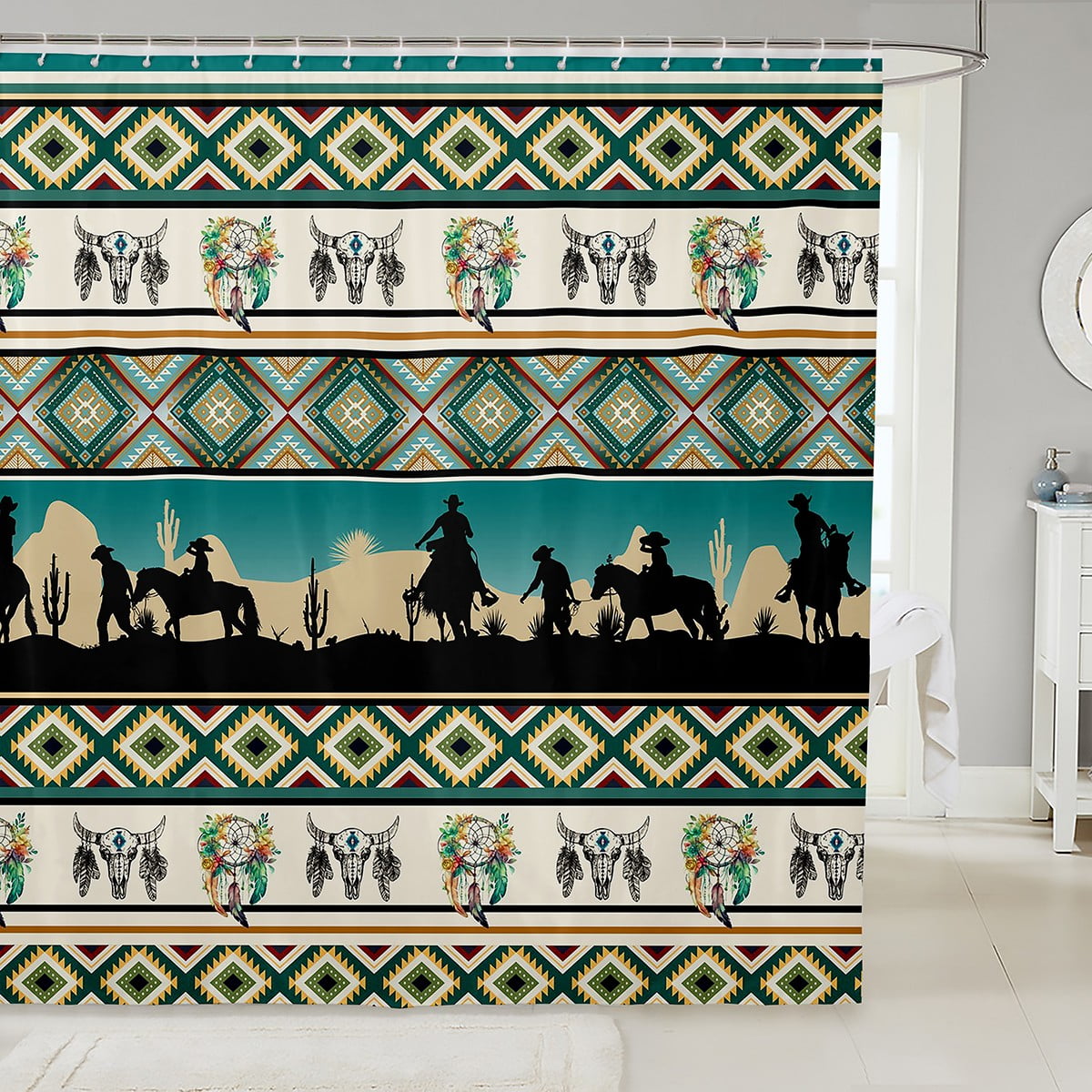 Horse Decor Bathroom Decor 72"Wx84"L,Farm Animals Bath Curtain Tribal ...