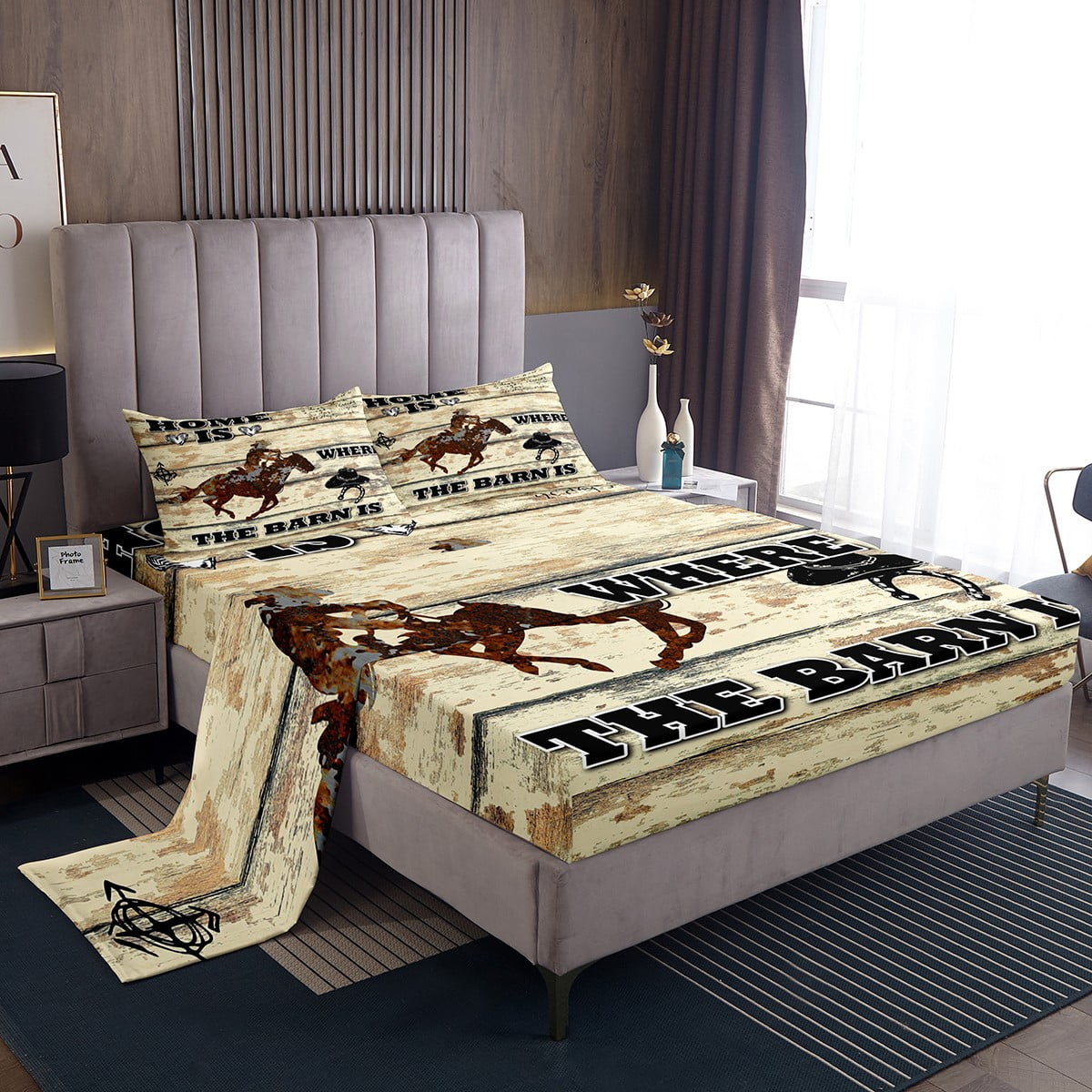 Horse Decor Cowboys Gifts for Men Twin Bed Sheets Set ,Lodge Cabin Barn ...
