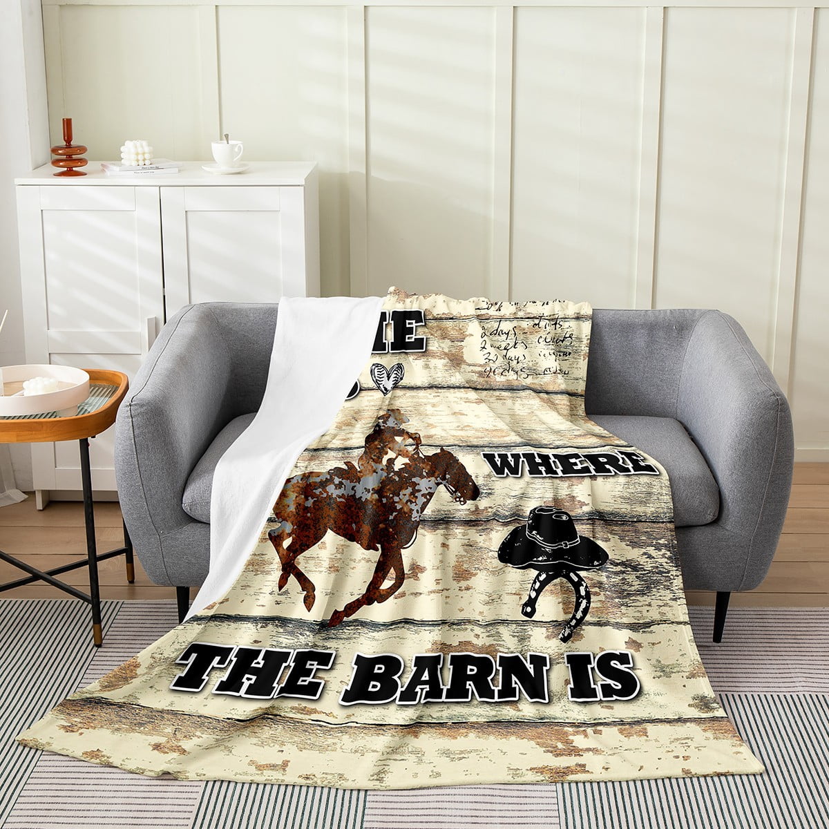 Horse Decor Cowboys for Men Fleece Blanket ,Lodge Cabin Barn Door Throw ...