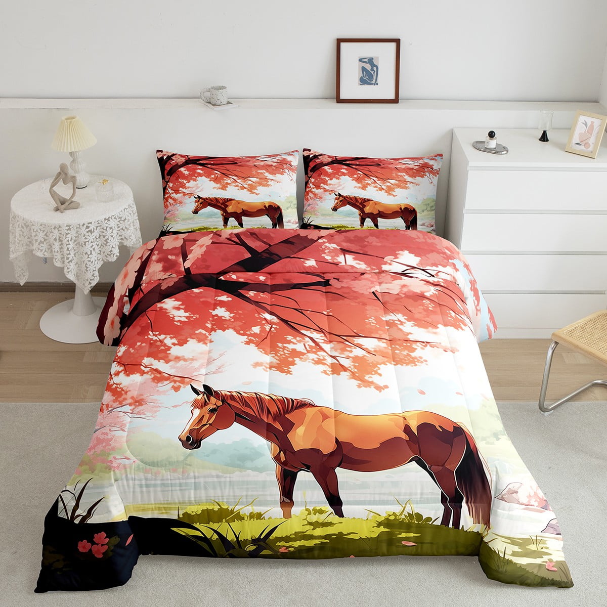 Horse Full Comforter Set Brown Horse Animal Bedding Sets,Chic Cherry ...