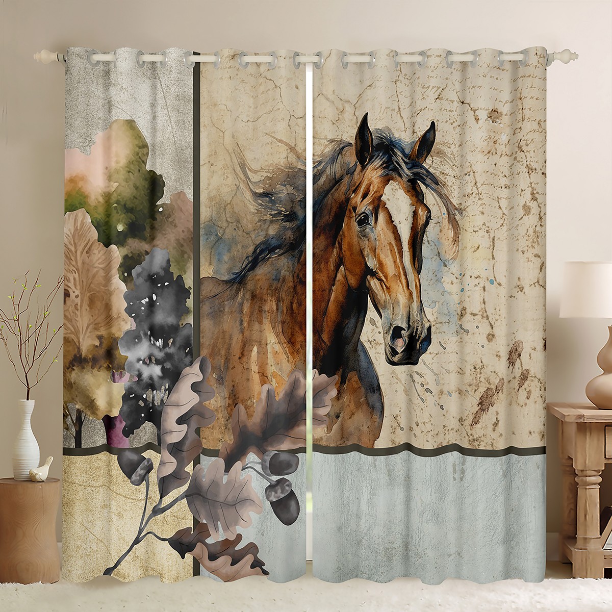 Horse Gifts 2 Panels 42"Wx90"L Curtains & Drapes,Farm Animals Curtains ...