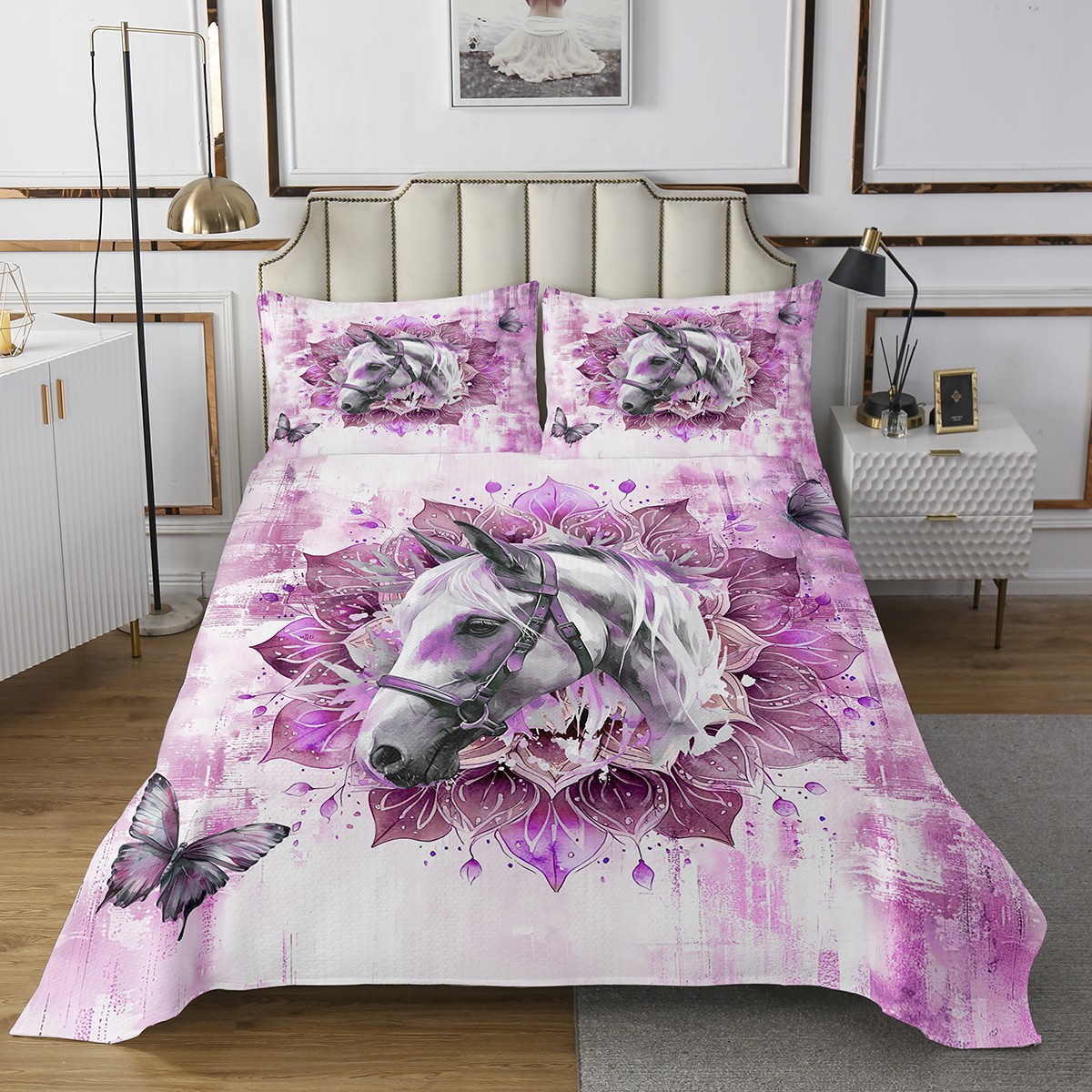 YST Horse Print Queen Bedspread Set for Kids Child Animal Wildlife ...