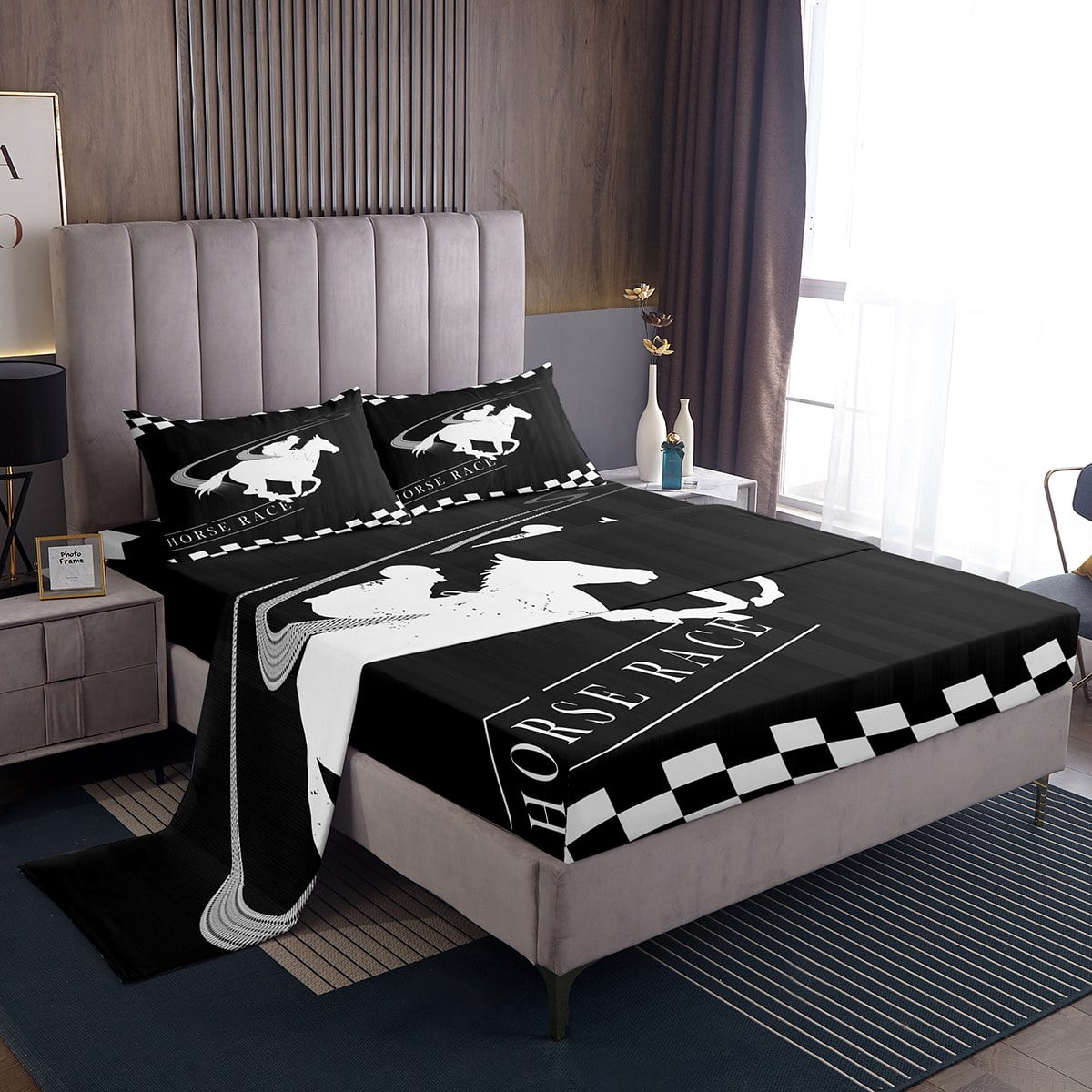 YST Horse Race Bed Sheets Set Buffalo Plaid Full Size Sheet Sets, Derby ...