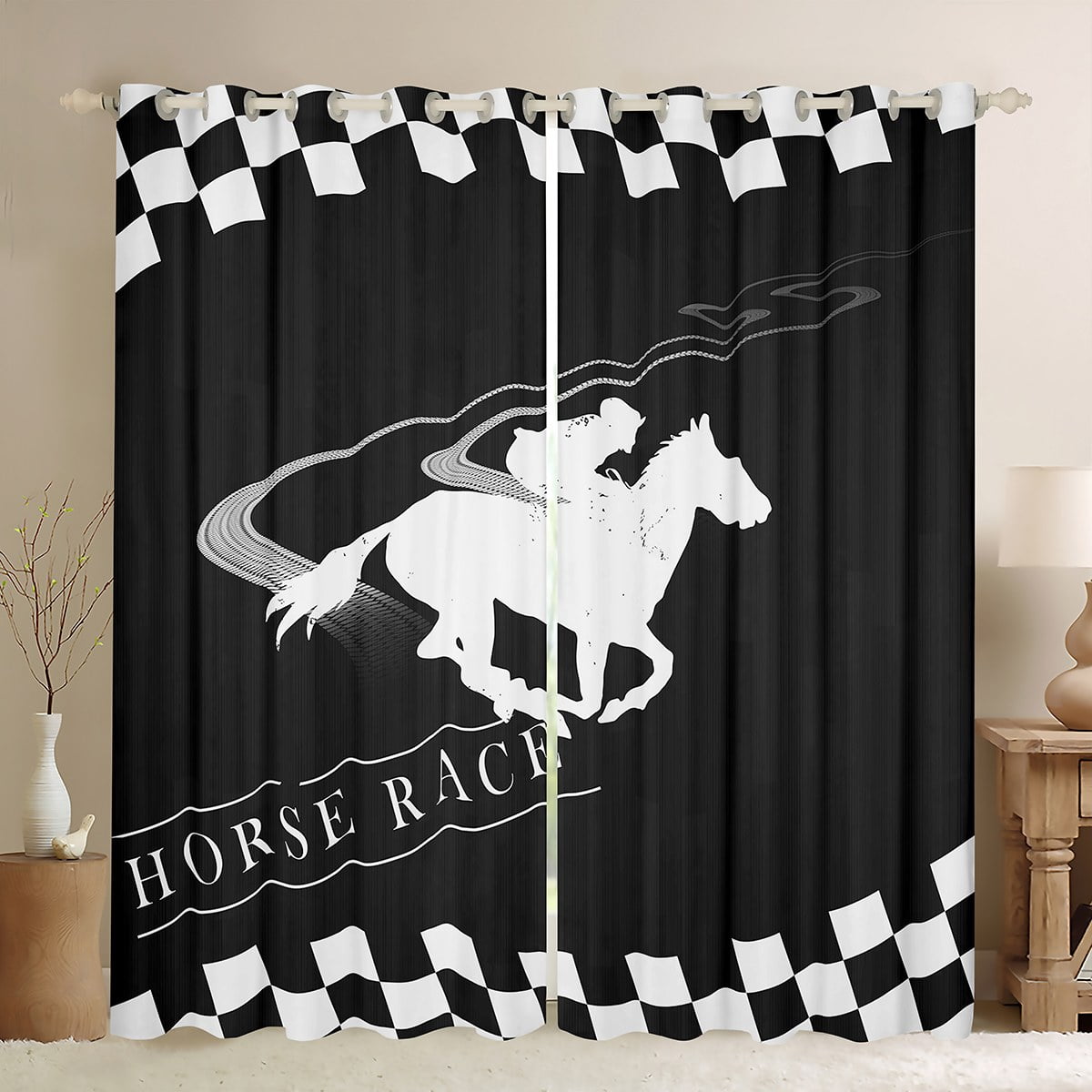 YST Horse Race Blackout Curtains Buffalo Plaid Curtains, Derby Racing ...