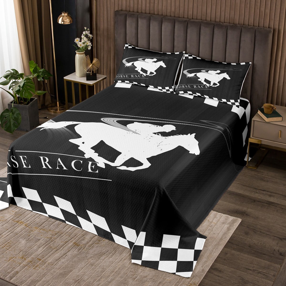 YST Horse Race Coverlet Twin Size Buffalo Plaid Bedding Set, Derby ...