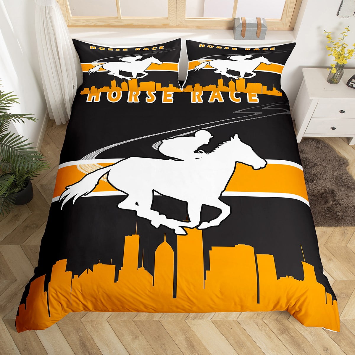 YST Horse Race Duvet Cover Queen Galloping Animal Bedding Sets, Derby ...