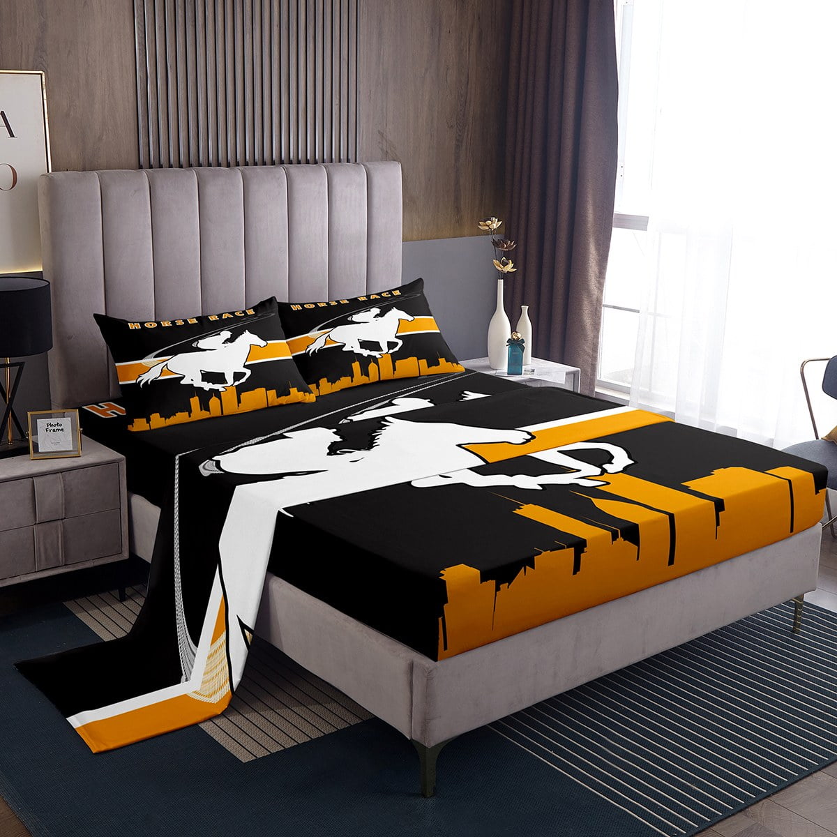 Horse Race Full Sheets Galloping Animal Bed Set, Derby Racing Bed ...