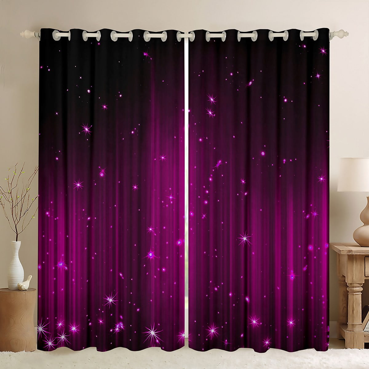Erosebridal Hot Pink and Black Curtains Women Ombre Glitter Window ...