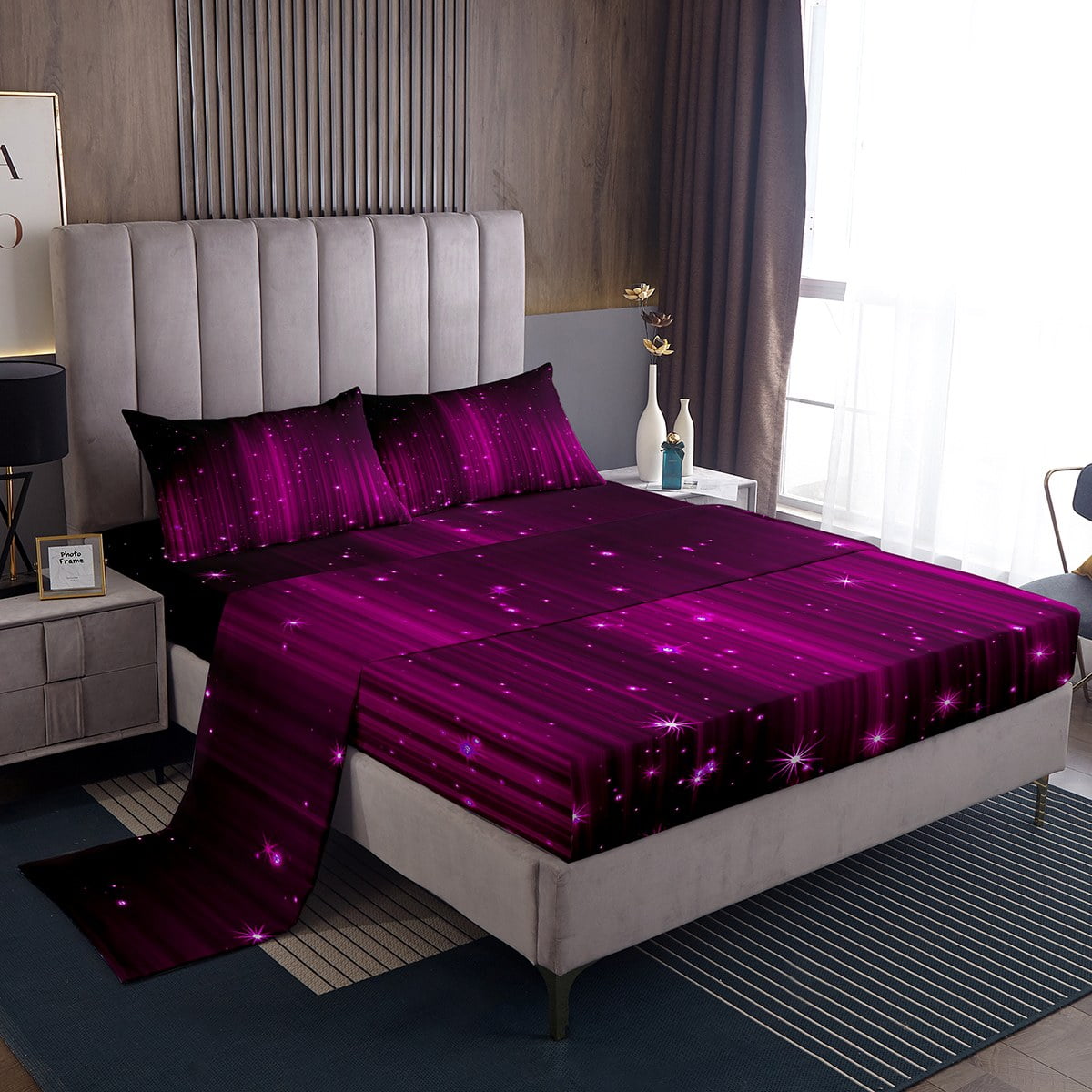 Erosebridal Hot Pink and Black Sheets Full Ombre Glitter Bedding Set for Teen Women Room Decor ...