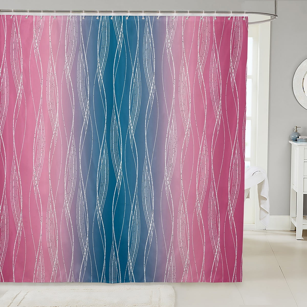 YST Hot Pink And Blue Shower Curtain For Bathroom 72"Wx84"L,Abstract ...