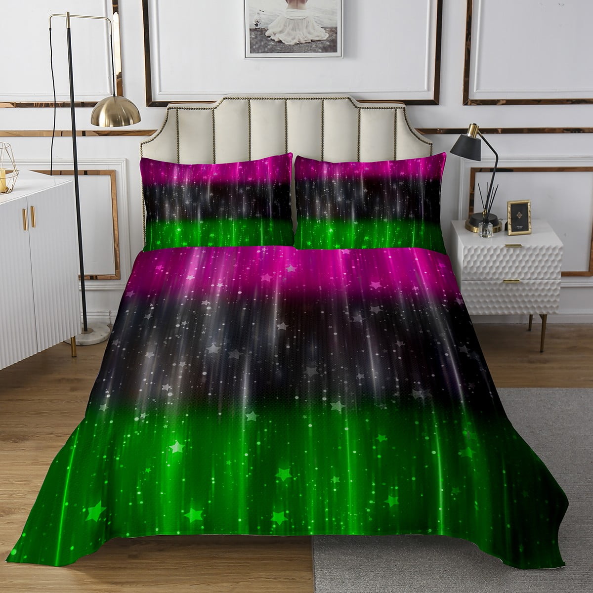 YST Hot Pink Green Gradient Queen Quilt Set Black Grey Ombre Coverlet ...
