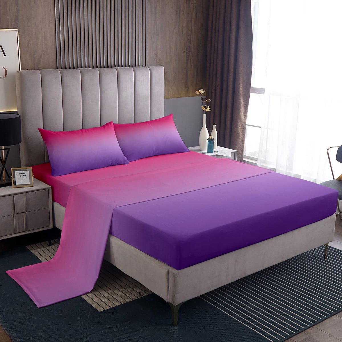 Erosebridal Hot Pink and Purple Sheets King,Rainbow Ombre Bedding Set ...