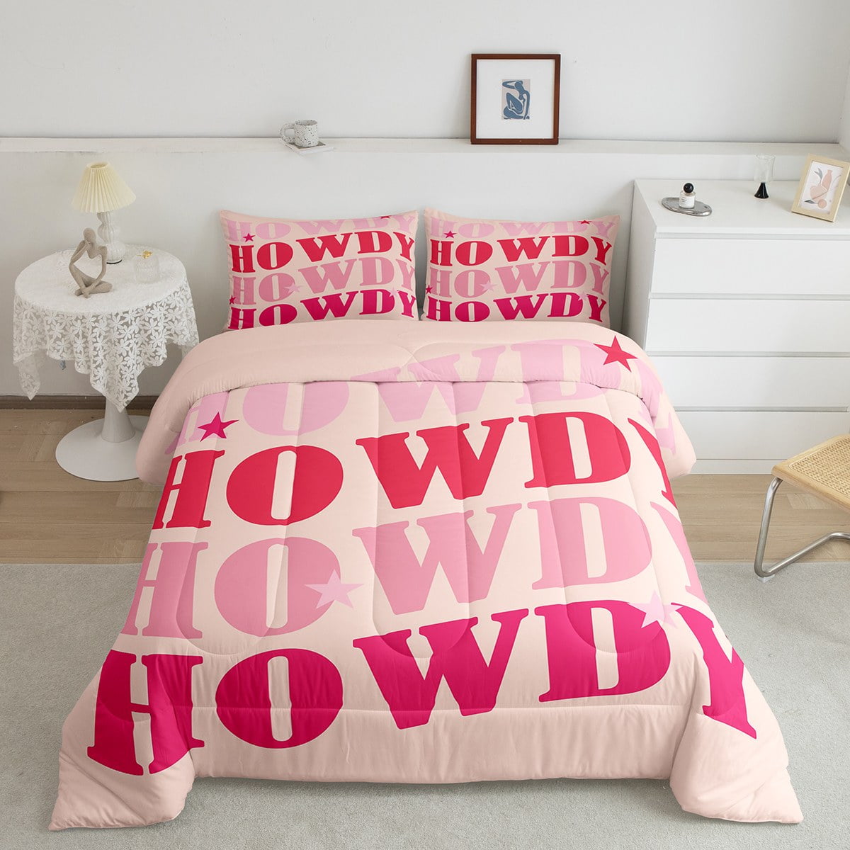 Erosebridal Howdy Printed Comforter Set Western Bedding Sets Queen,Pink ...