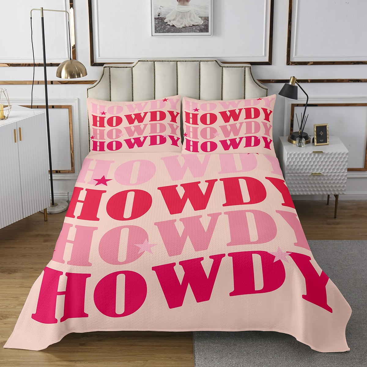 Erosebridal Howdy Printed Quilt Set Western Bedspread Set Queen,Pink ...