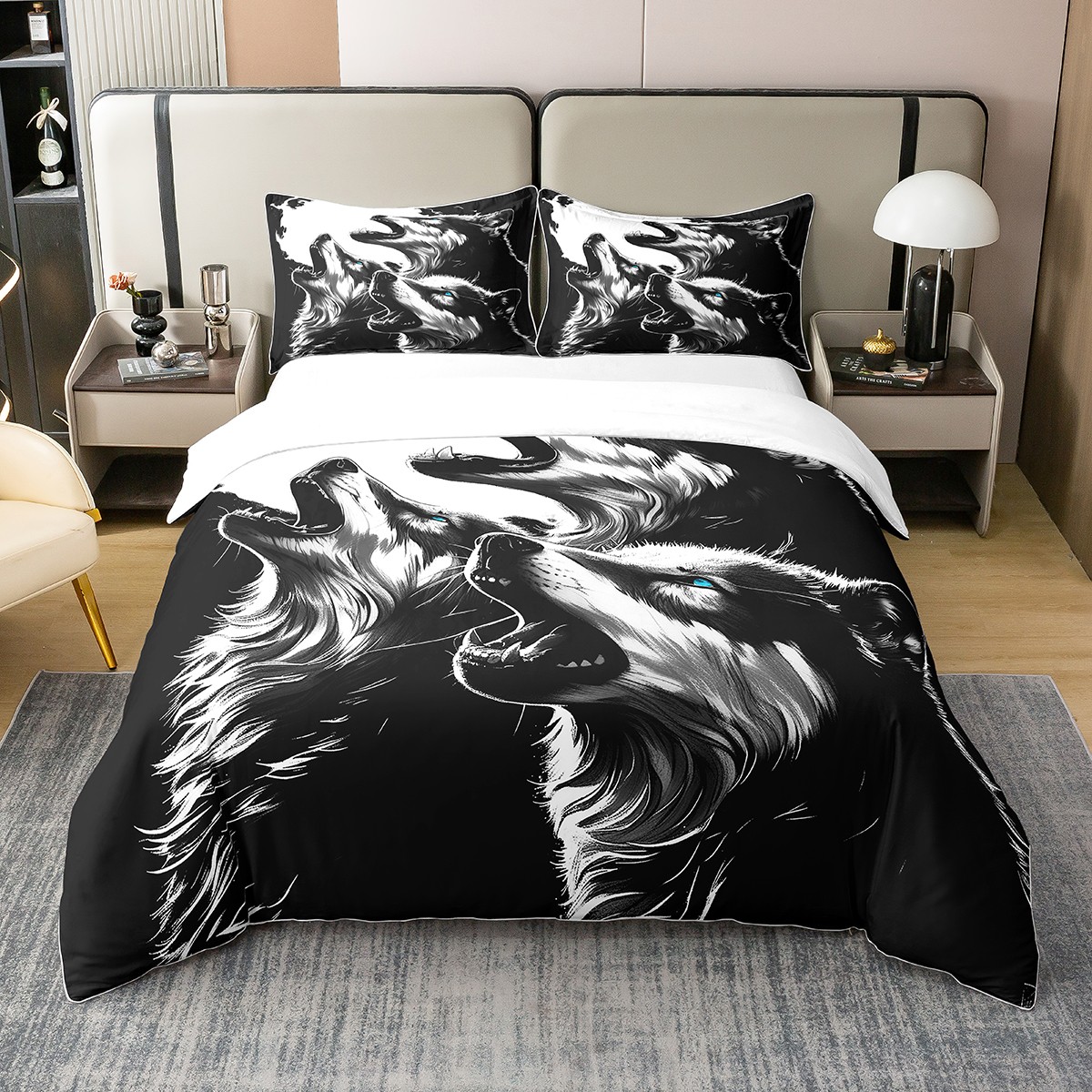 YST Howling Wolf 100% Natural Cotton Duvet Cover King,3D Animal Print ...