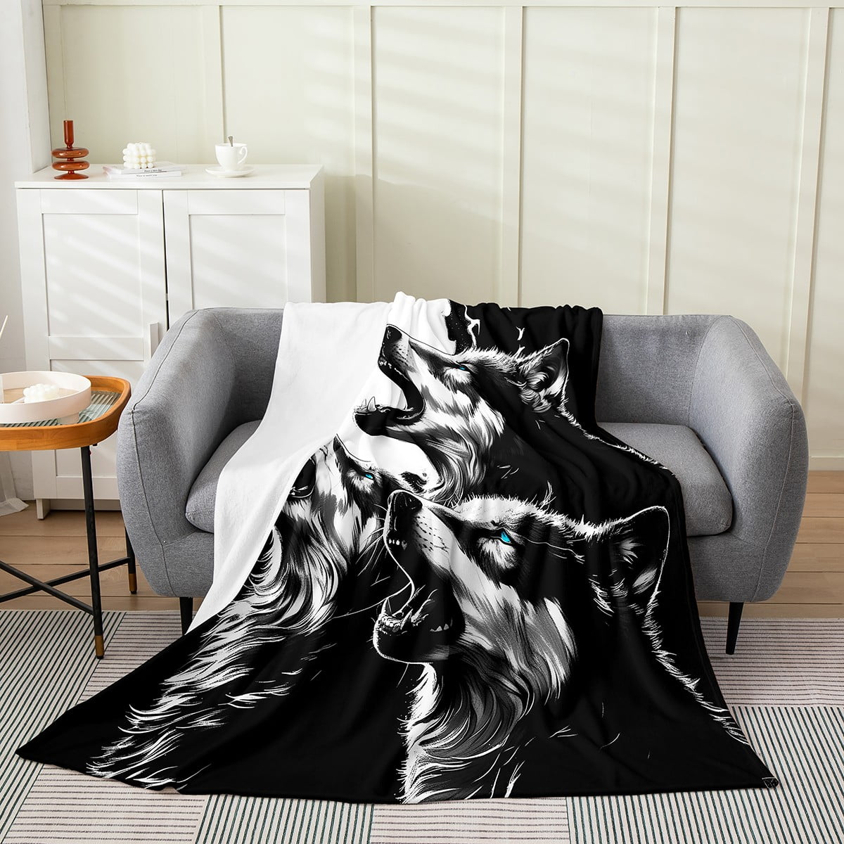 Howling Wolf Blanket Queen 90x90 Inch,3D Animal Print Throw Blanket ...