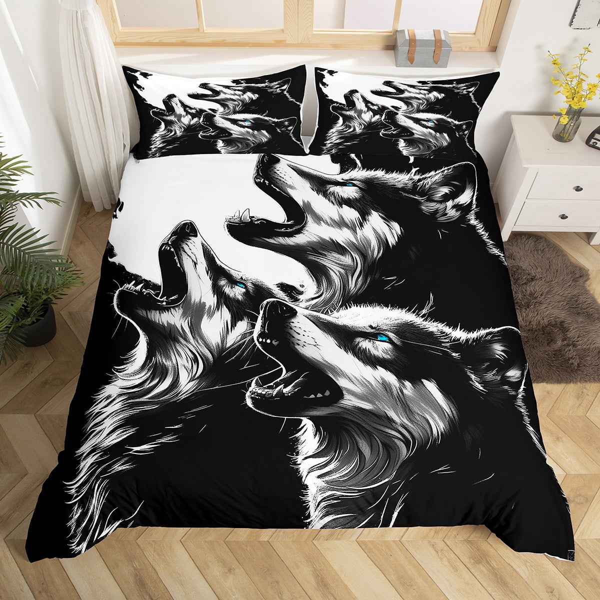Erosebridal Howling Wolf Comforter Cover 3D Animal Print Wolves Bedding ...