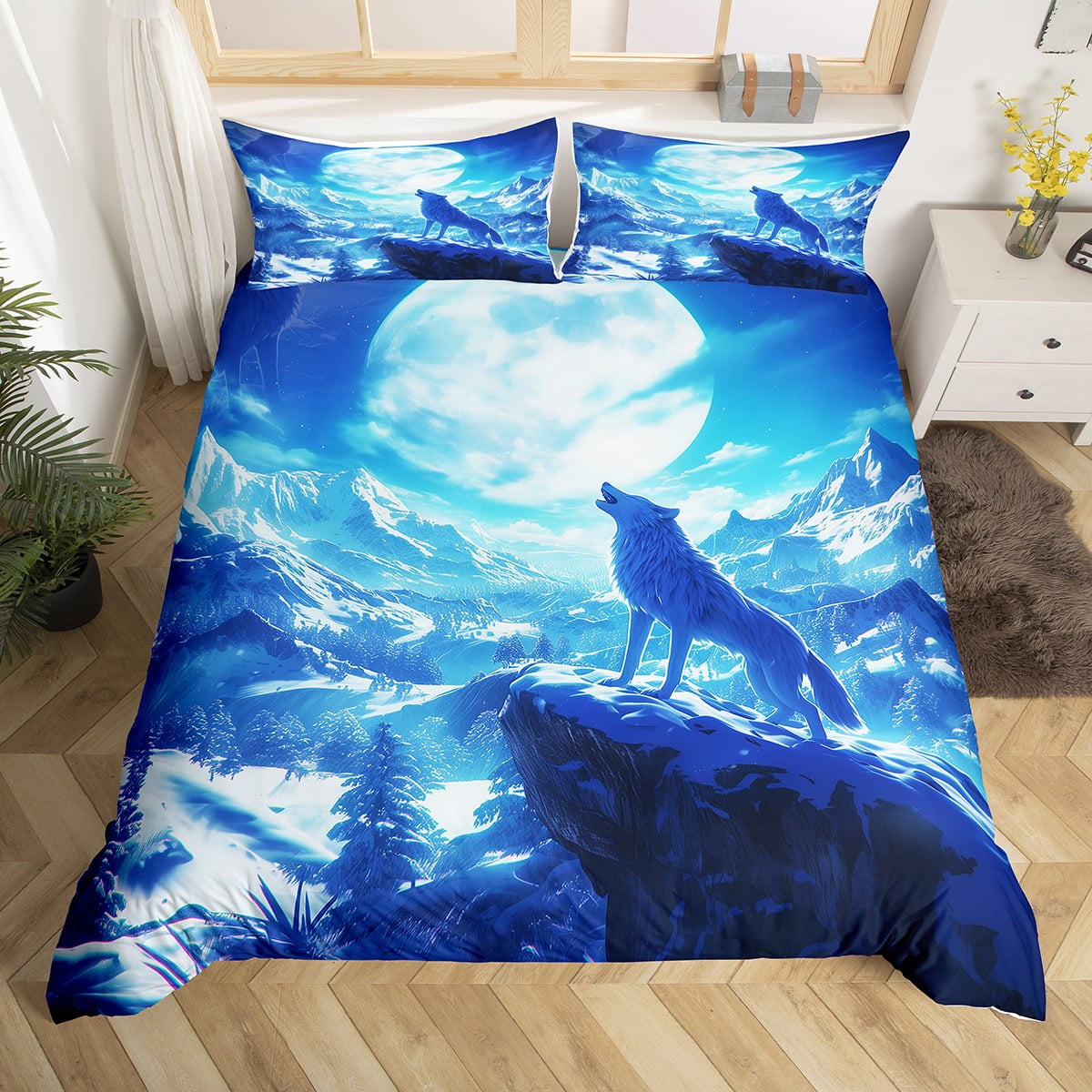 Erosebridal Howling Wolf Comforter Cover Animal Print Wolves Bedding ...