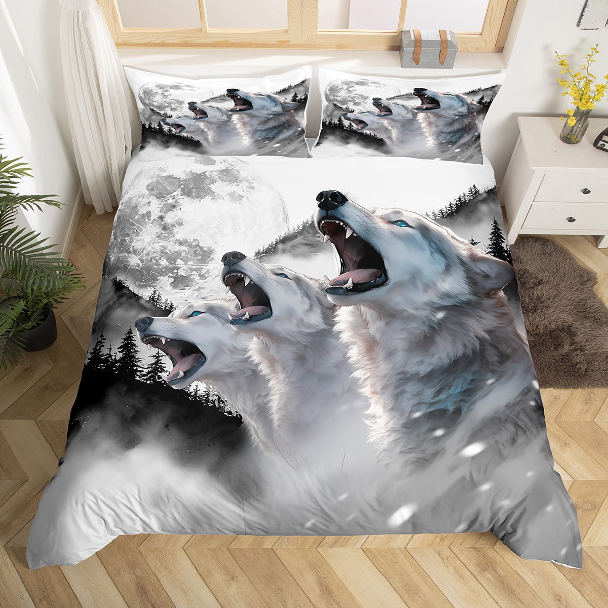 YST Howling Wolf Comforter Cover Moon Wolves Woodland Animal Duvet ...