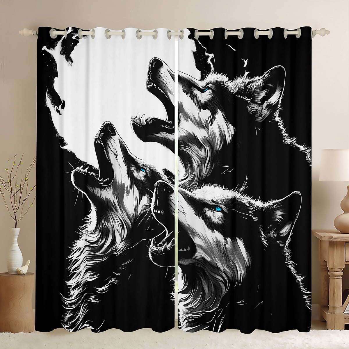 Howling Wolf Curtains 3D Animal Print Wolves Curtains & Drapes ...