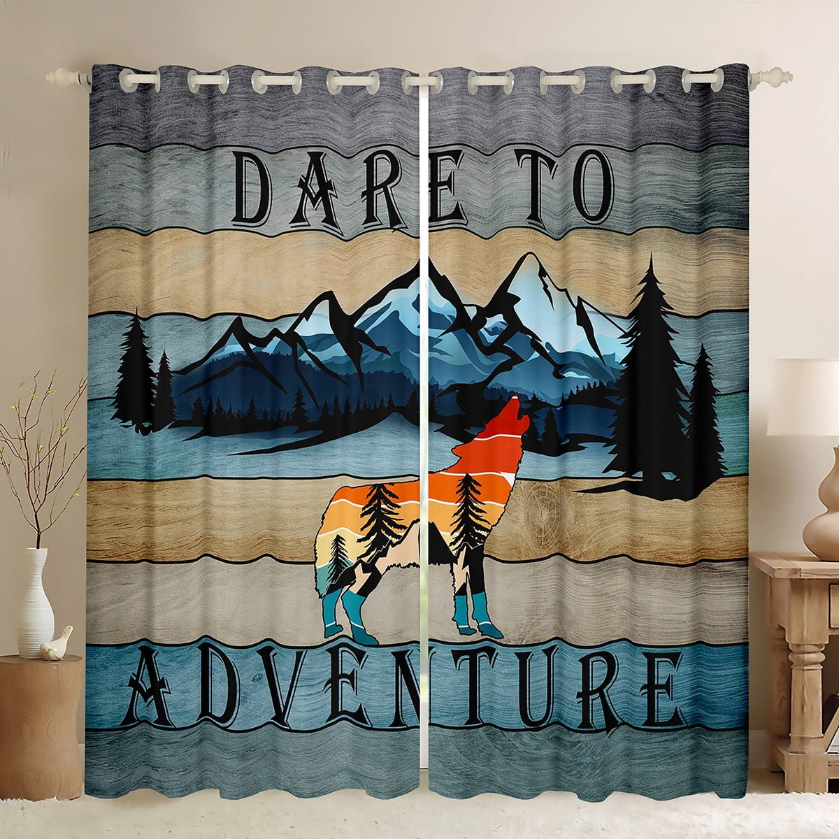 Howling Wolf Curtains Jungle Wild Animal Curtains & Drapes, Turqoise ...