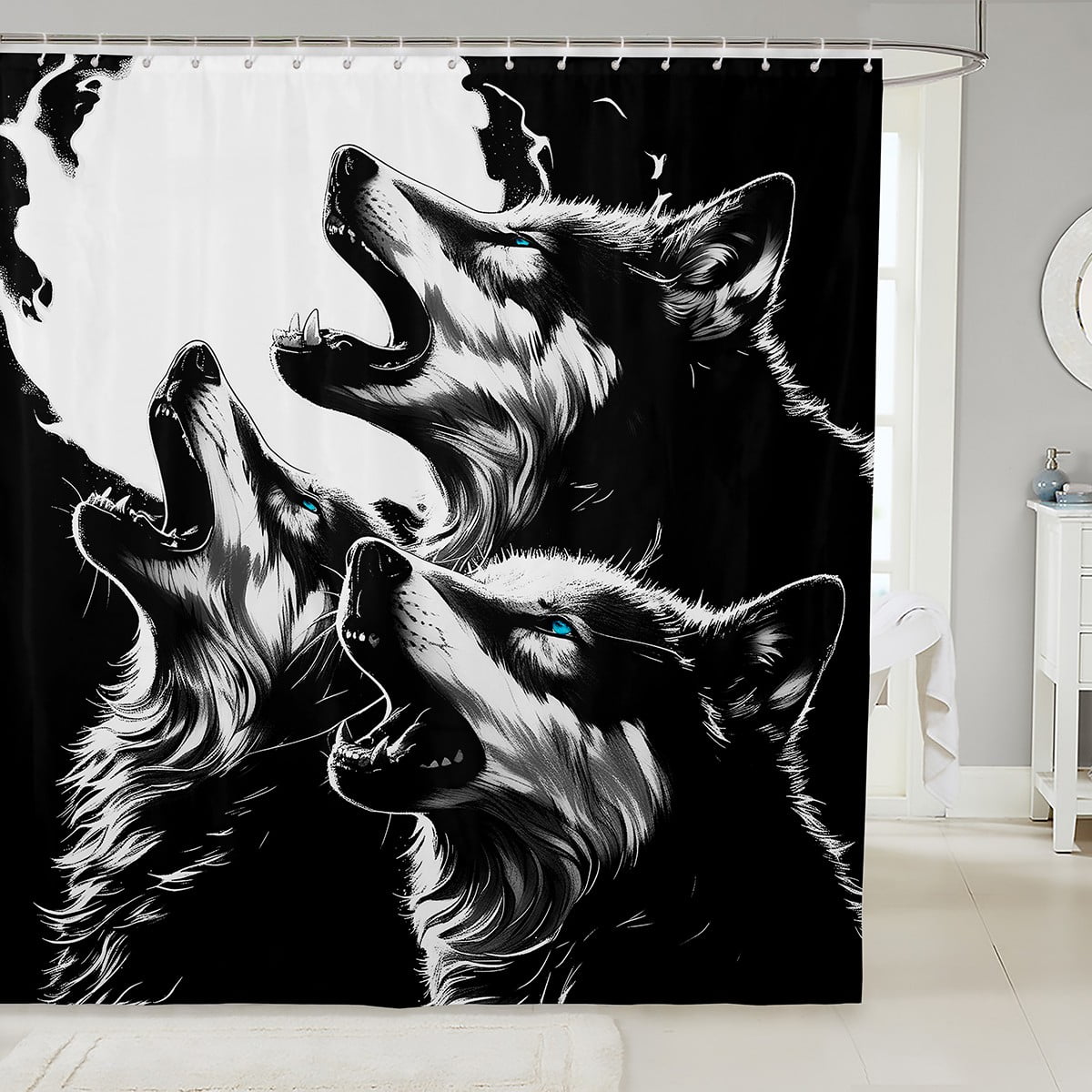 YST Howling Wolf Fabric Shower Curtain 3D Animal Print Wolves Shower ...