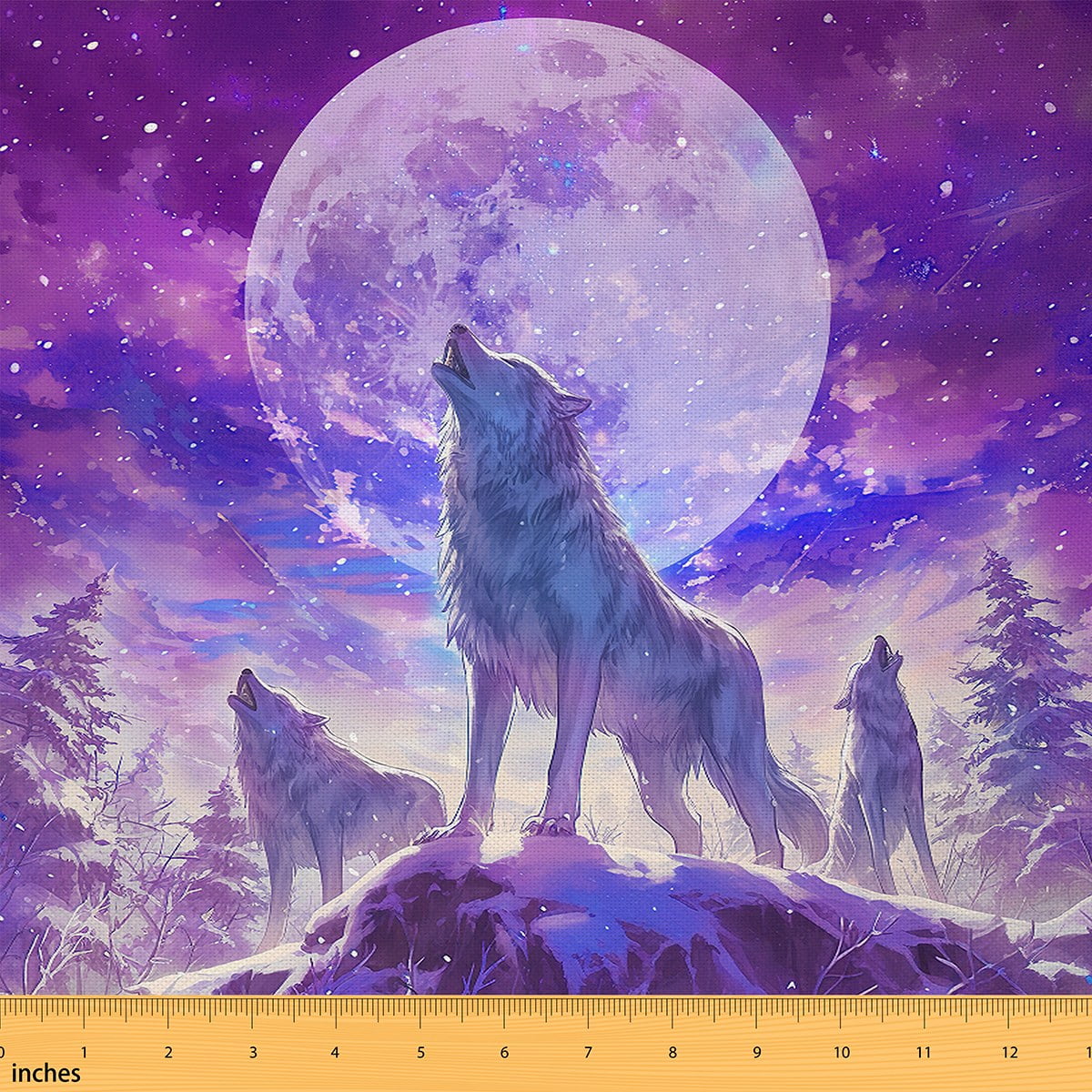 YST Howling Wolf Fabric By The Yard,3D Full Moon Wolf Upholstery Fabric ...