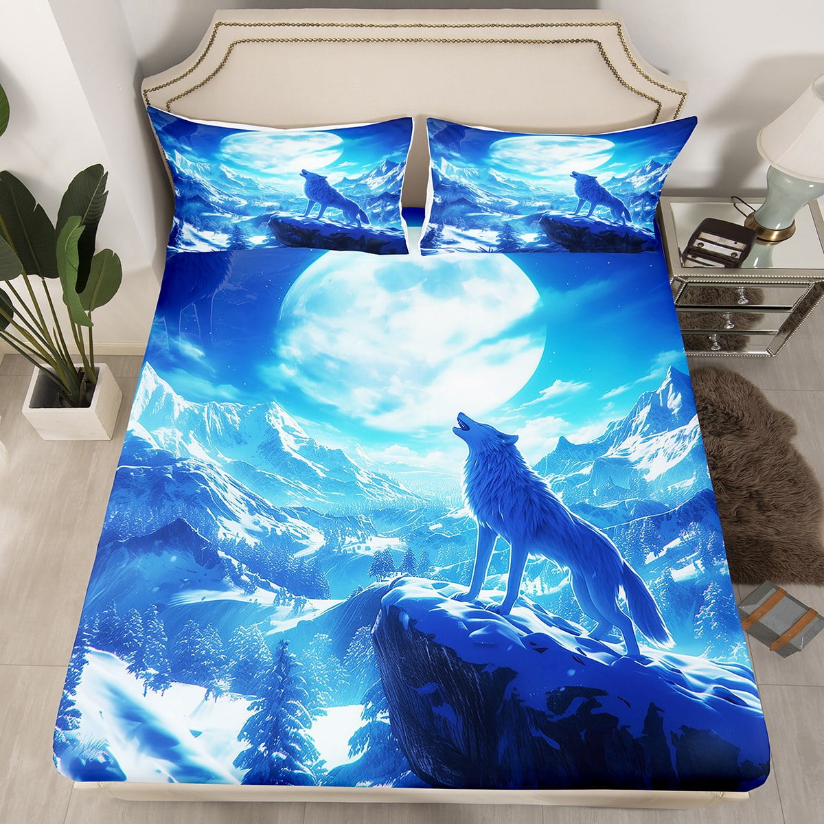 YST Howling Wolf Fitted Sheet Boys Girls Animal Print Wolves Bed Set ...