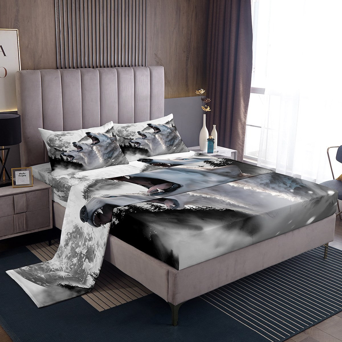 Howling Wolf Sheet Set Moon Wolves Woodland Animal Bed Sheets Set, Twin ...