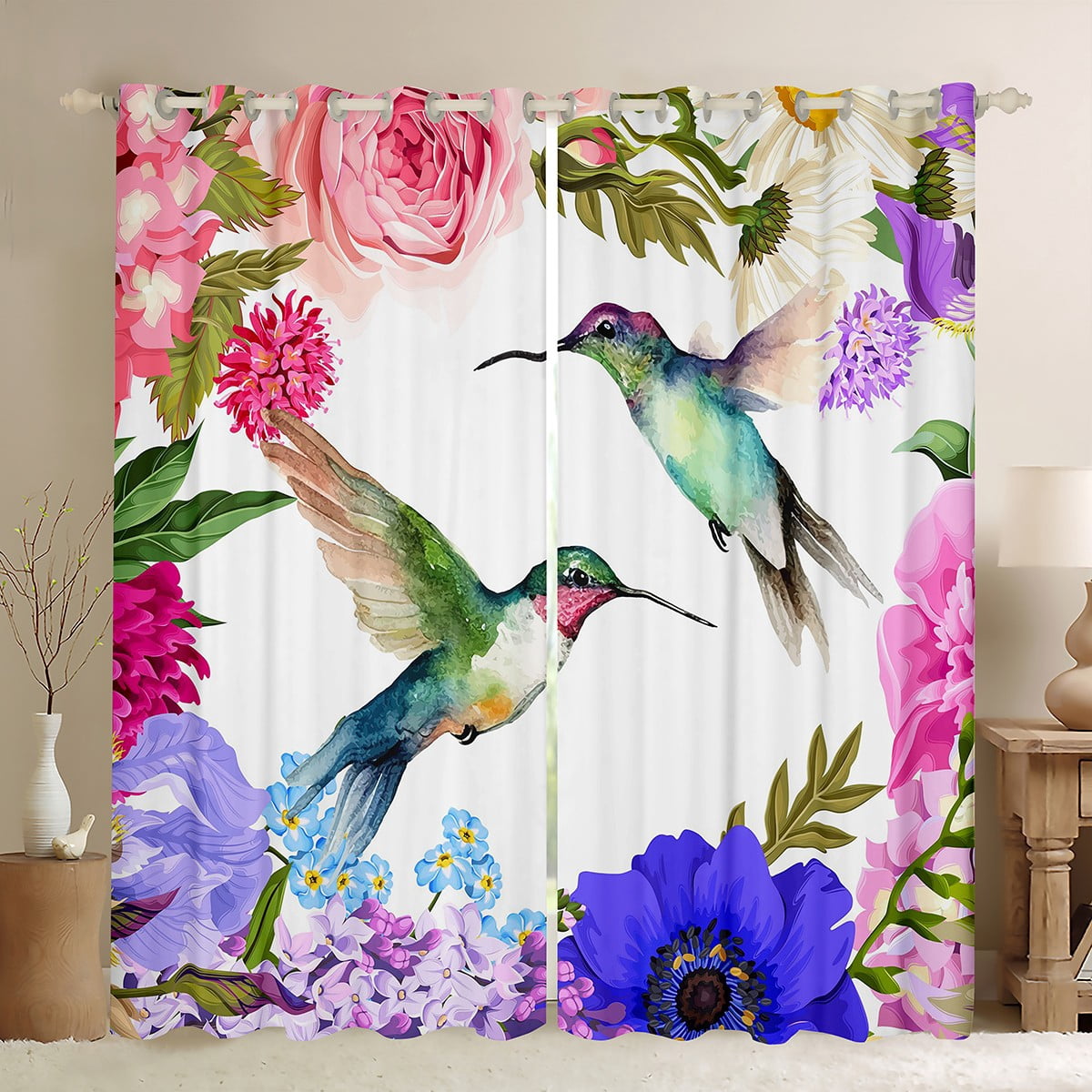 Erosebridal Hummingbird Curtains & Drapes,Tropical Bird Floral Blackout ...