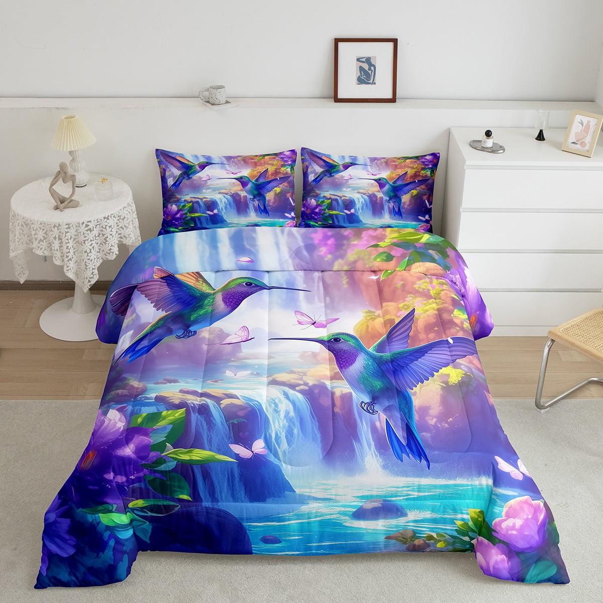 Hummingbird King Bedding Sets,Rainbow Birds Comforter Set,Pink ...