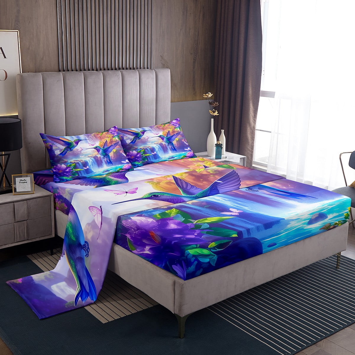 YST Hummingbird Queen Size Sheet Sets,Rainbow Birds Bed Sheets Set,Pink ...